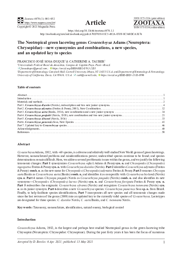 (PDF) The Neotropical green lacewing genus Ceraeochrysa Adams ...