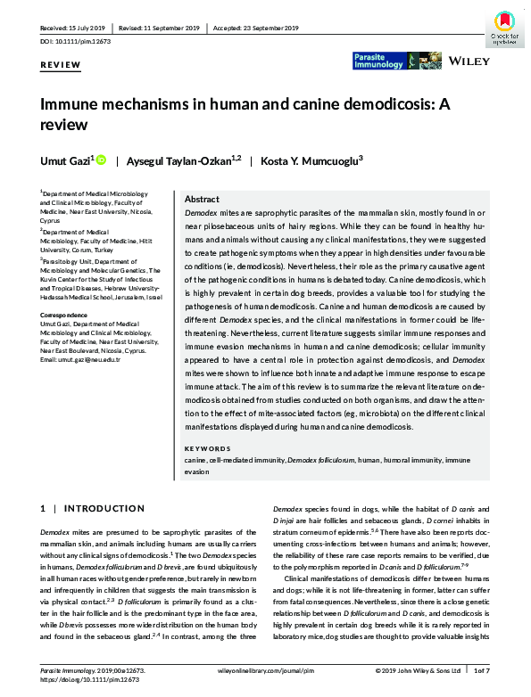 (PDF) Immune mechanisms in human and canine demodicosis: A review