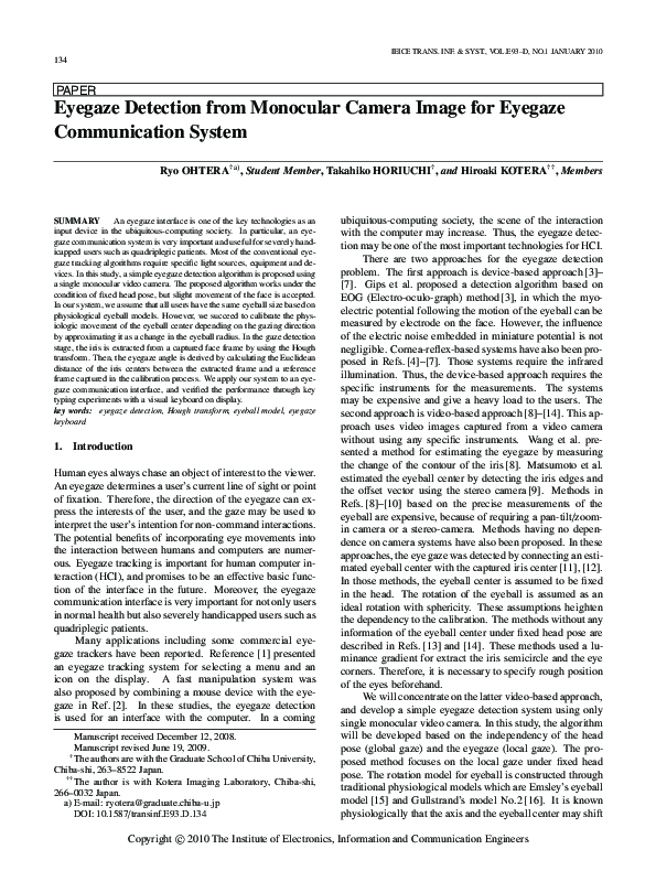 (PDF) Eye-gaze Detection from Monocular Camera Image Based on ...