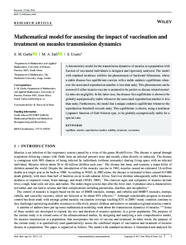 (PDF) Mathematical model for assessing the impact of vaccination and ...