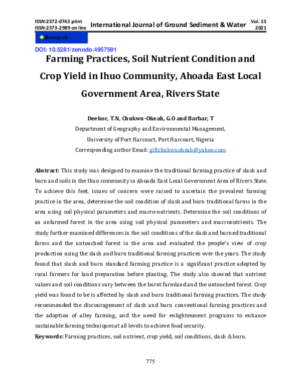 (PDF) Farming Practices, Soil Nutrient Condition and Crop Yield in Ihuo ...