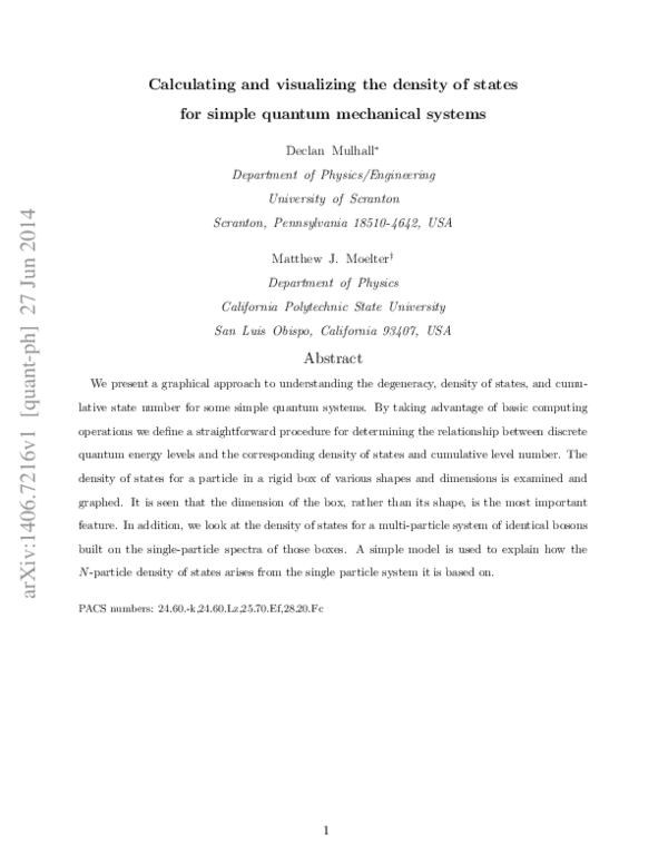 (PDF) Calculating and visualizing the density of states for simple ...