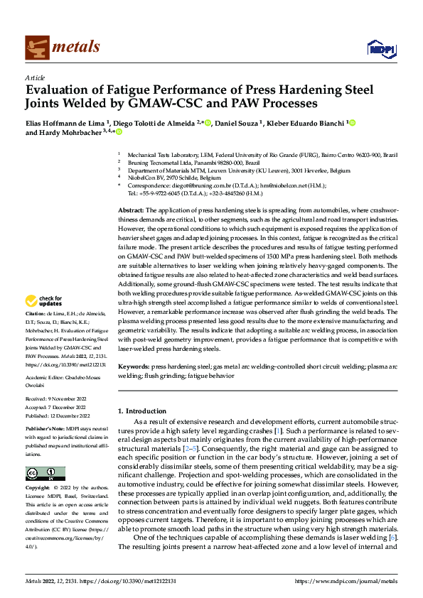 (PDF) Evaluation of Fatigue Performance of Press Hardening Steel Joints ...