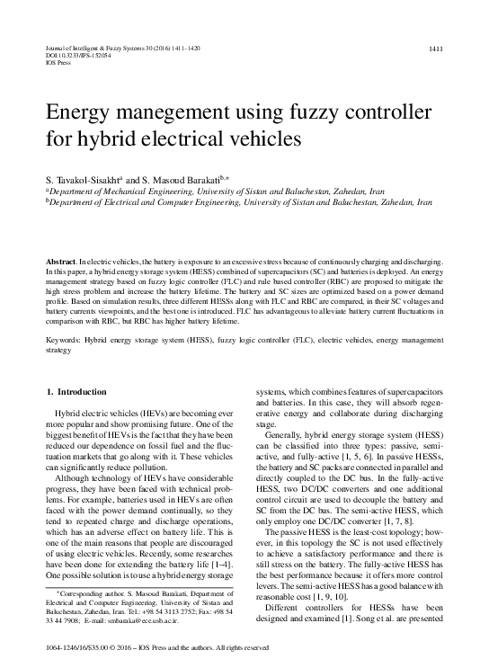 (PDF) Energy manegement using fuzzy controller for hybrid electrical vehicles