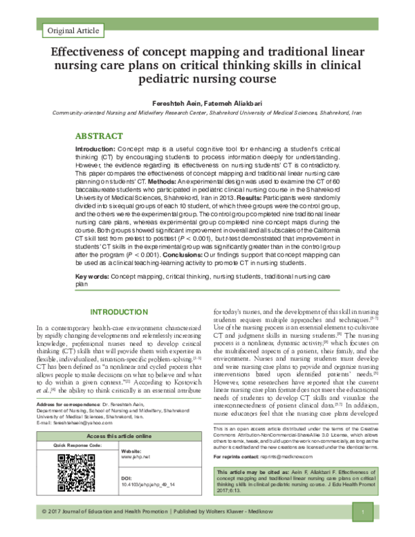 (PDF) Effectiveness of concept mapping and traditional linear nursing ...