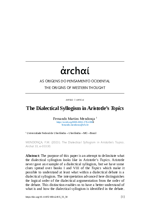 (PDF) The Dialectical Syllogism in Aristotle's Topics