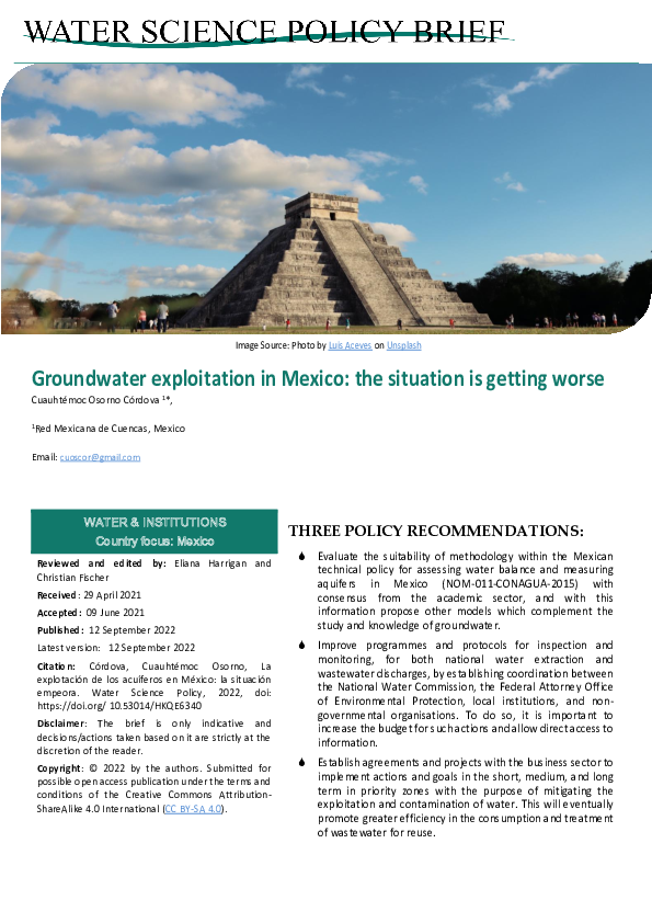 (PDF) The overexploitation of aquifers in Mexico