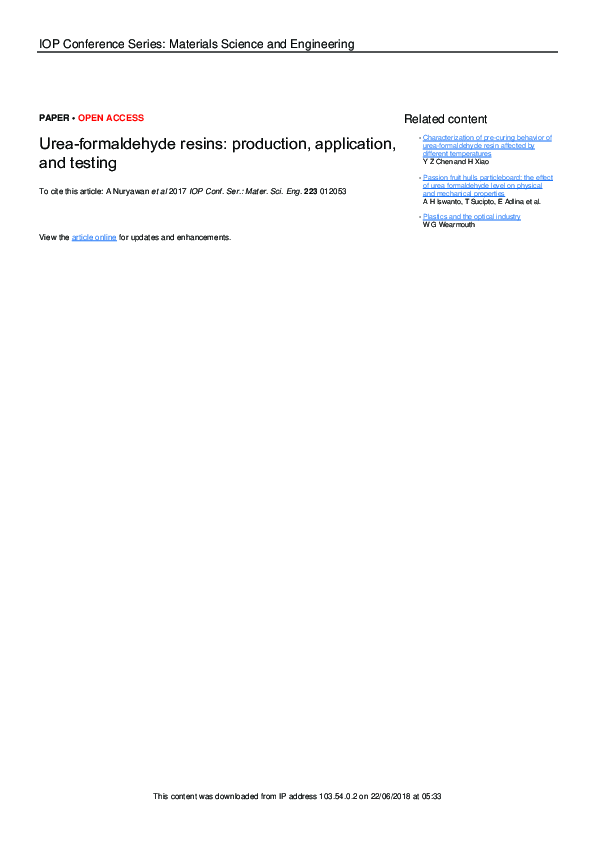 (PDF) Urea-formaldehyde resins: production, application, and testing