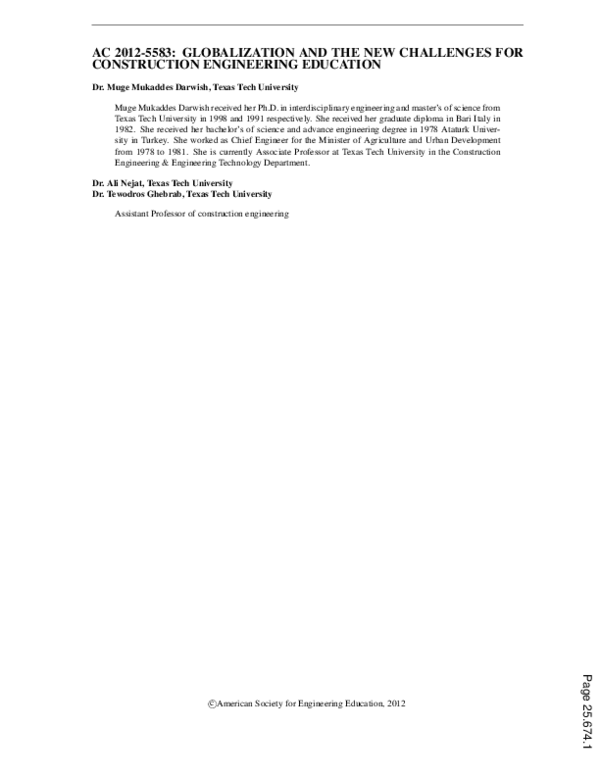 (PDF) Globalization and the New Challenges for Construction Engineering ...