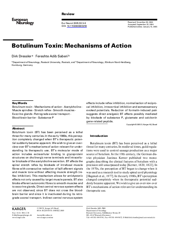 (PDF) Botulinum Toxin: Mechanisms of Action