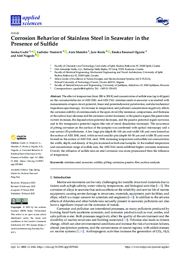 (PDF) Corrosion Behavior of Stainless Steel in Seawater in the Presence of Sulfide