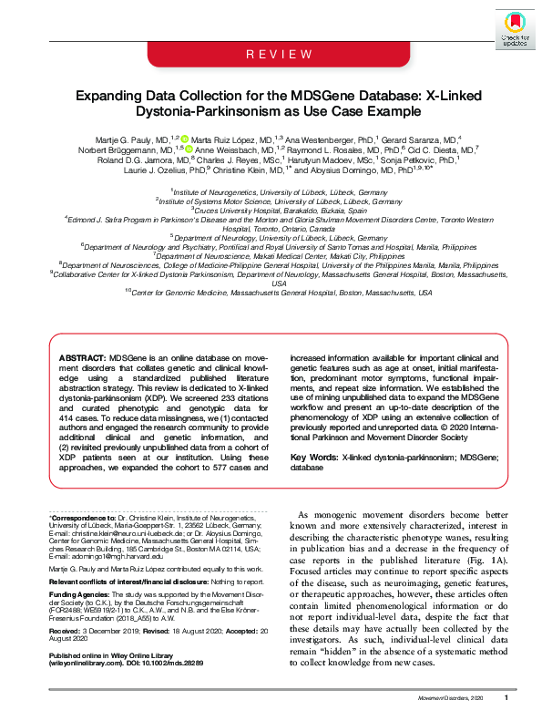 (PDF) Expanding Data Collection for the MDSGene Database: X‐linked ...