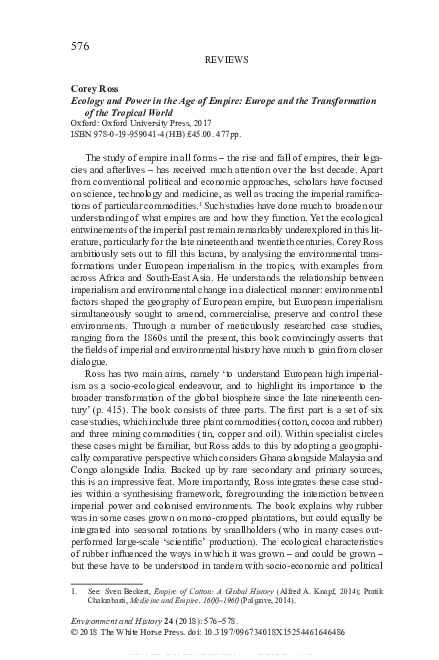 (PDF) Corey Ross. Ecology and Power in the Age of Empire: Europe and ...
