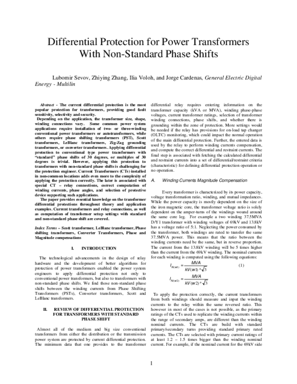 (PDF) Differential protection for power transformers with non-standard ...