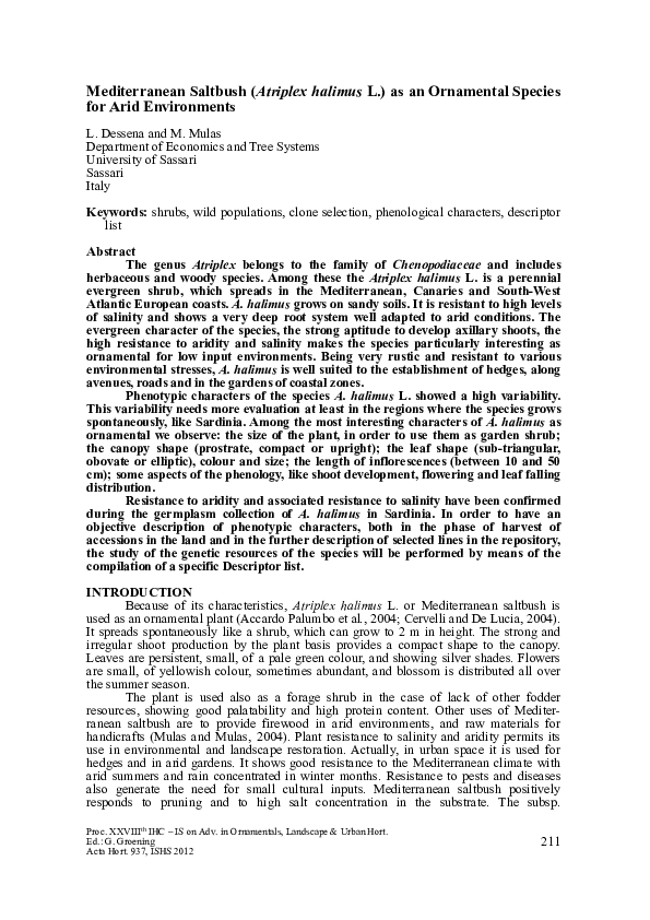 (PDF) Mediterranean Saltbush (Atriplex Halimus L.) as an Ornamental ...