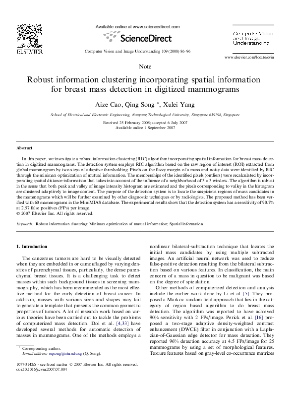 Pdf Breast Mass Segmentation Based On Information Theory