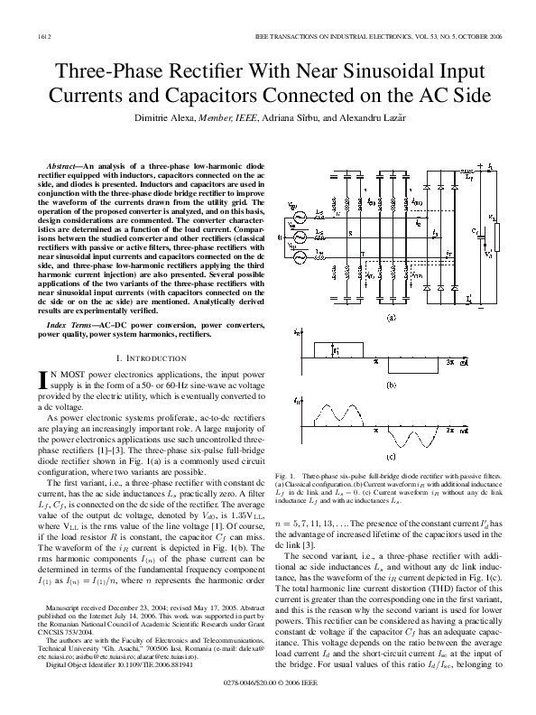 Pdf Three Phase Rectifier With Near Sinusoidal Input Currents And