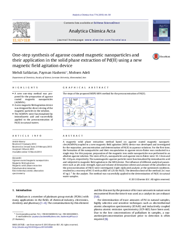(PDF) One-step synthesis of agarose coated magnetic nanoparticles and their application in the ...