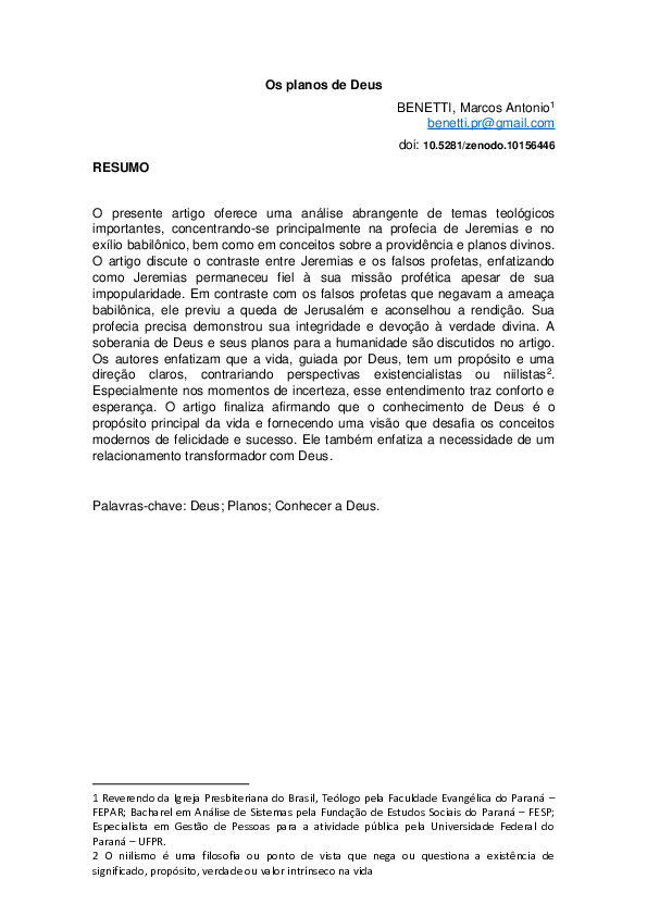 (PDF) Os planos de Deus