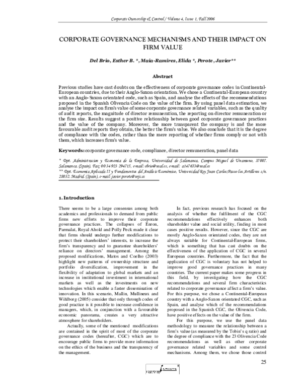(PDF) Corporate governance mechanisms and their impact on firm value