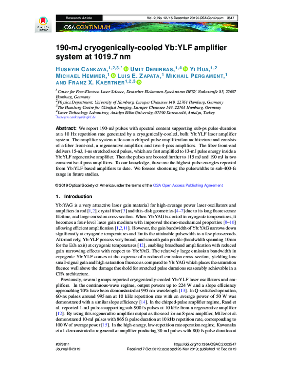 (PDF) 160-mJ Cryogenically-Cooled Yb:YLF Amplifier System at 1019 nm