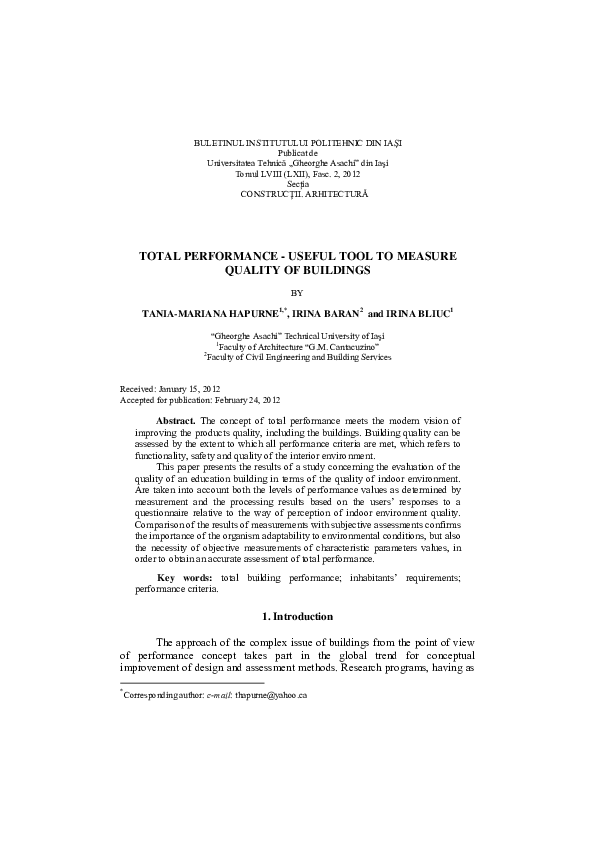 (PDF) Total Performance - Useful Tool to Measure Quality of Buildings