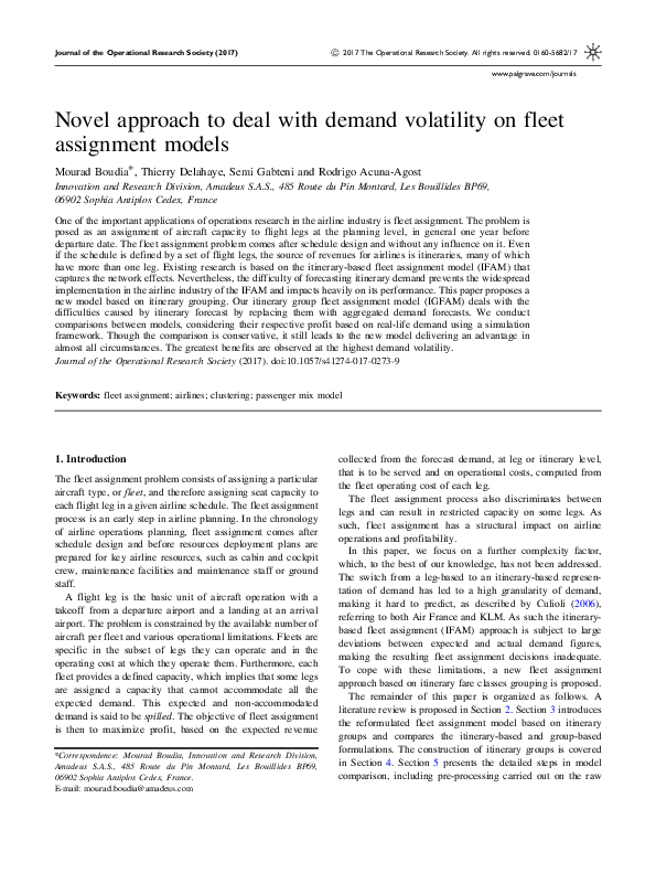 (PDF) Novel approach to deal with demand volatility on fleet assignment ...