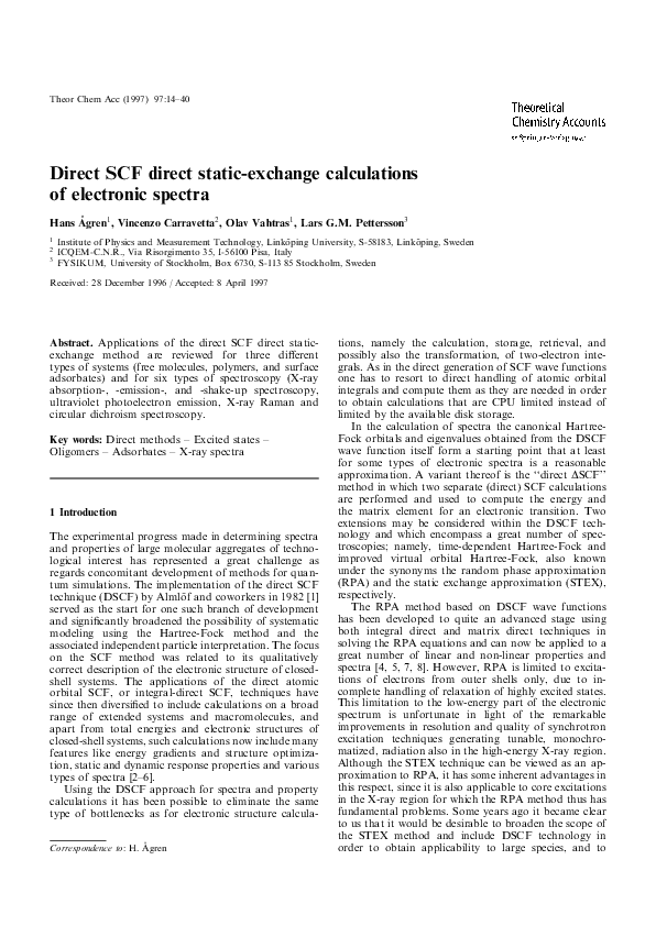(PDF) Direct SCF direct static-exchange calculations of electronic spectra