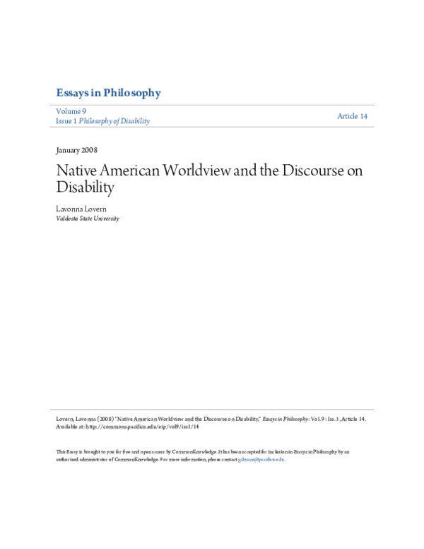 (PDF) Native American Worldview and the Discourse on Disability