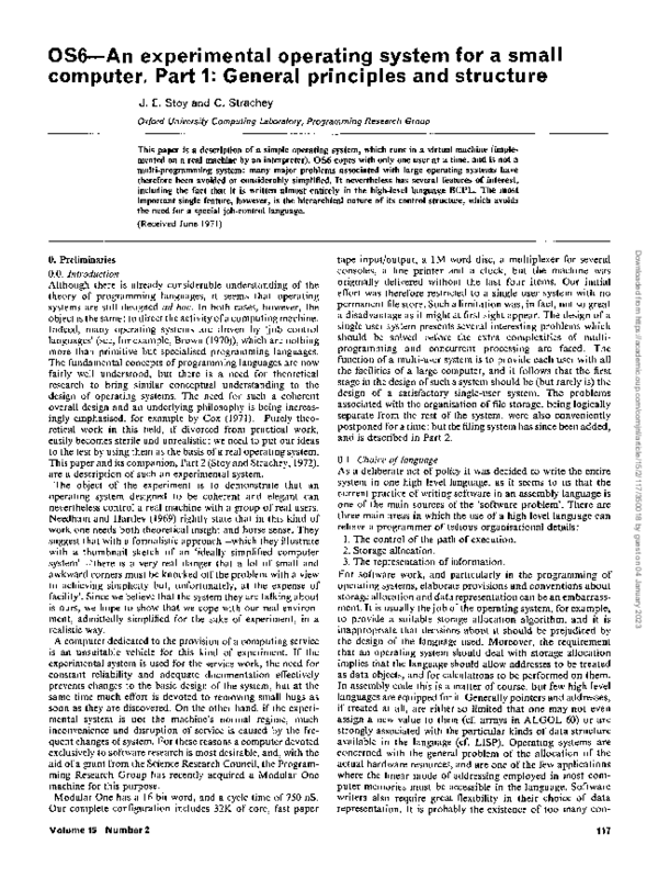 (PDF) OS6—An Experimental Operating System for a Small Computer. Part 2: Input/Output and Filing ...