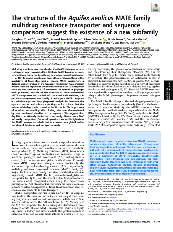 (PDF) The structure of the Aquifex aeolicus MATE family multidrug ...
