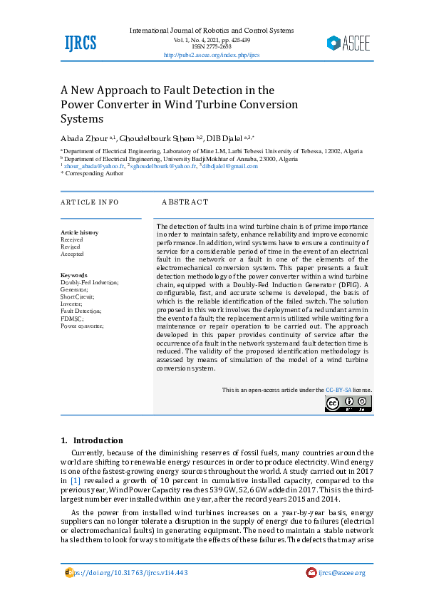 Pdf A New Approach To Fault Detection In The Power Converter In Wind