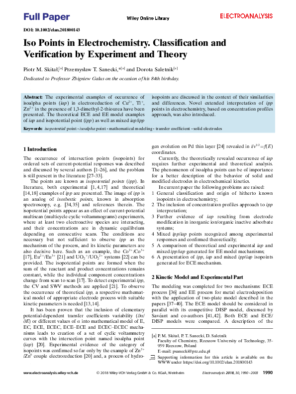 (PDF) Iso Points in Electrochemistry. Classification and Verification ...