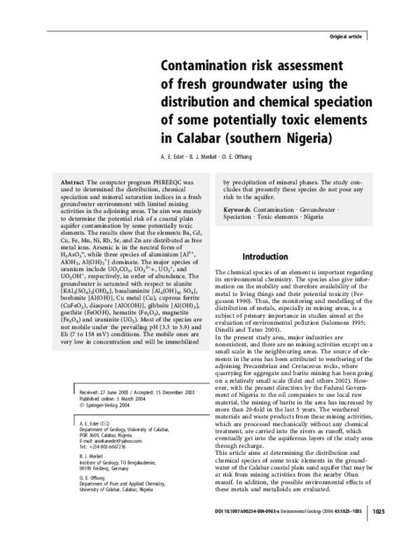 (PDF) Contamination risk assessment of fresh groundwater using the ...