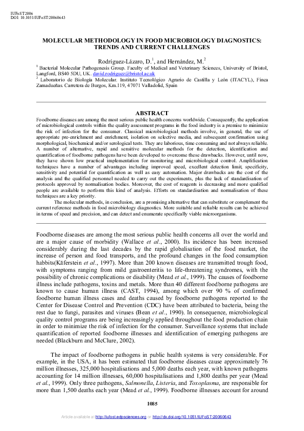 (PDF) Molecular methodology in Food Microbiology diagnostics: trends and current challenges