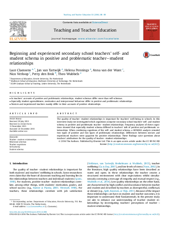 (PDF) Beginning and experienced secondary school teachers' self- and ...