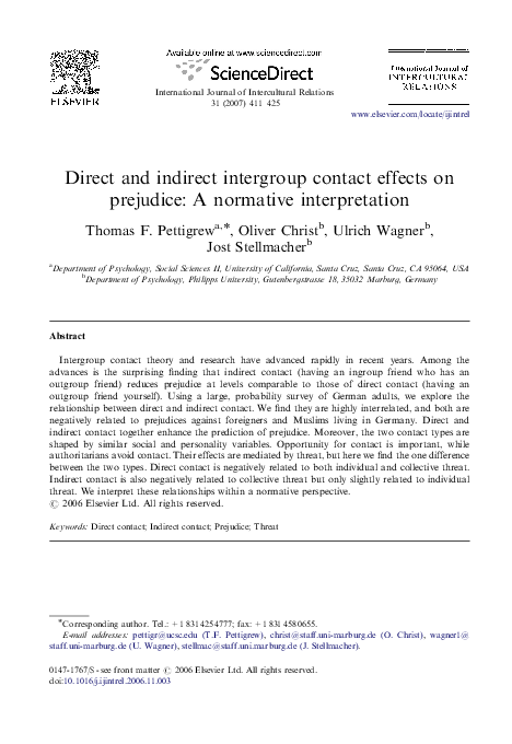 (PDF) Direct and indirect intergroup contact effects on prejudice: A ...