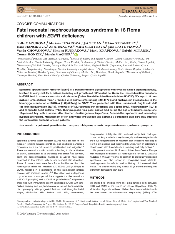 (PDF) Fatal neonatal nephrocutaneous syndrome in 18 Roma children with ...