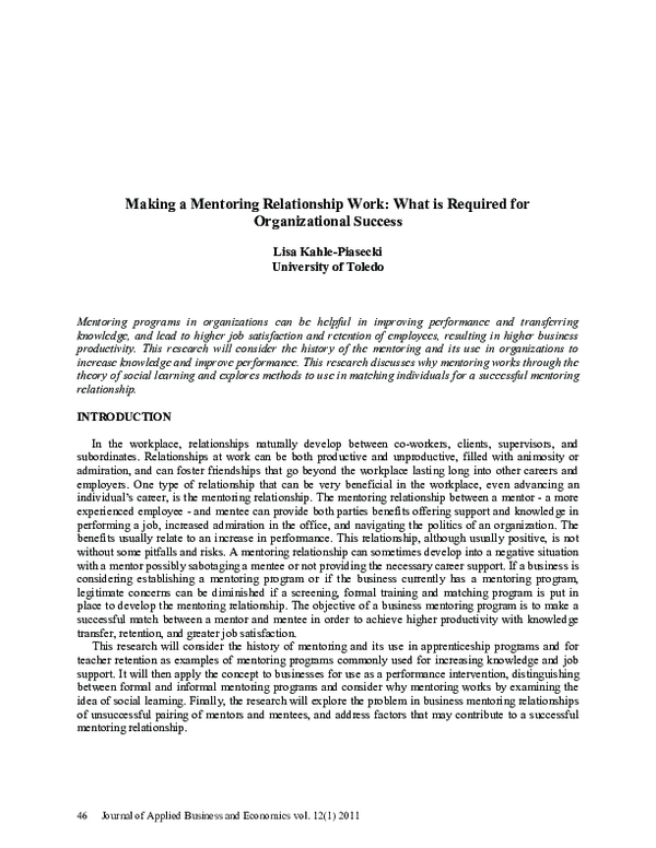 (PDF) Making a Mentoring Relationship Work: What is Required ...
