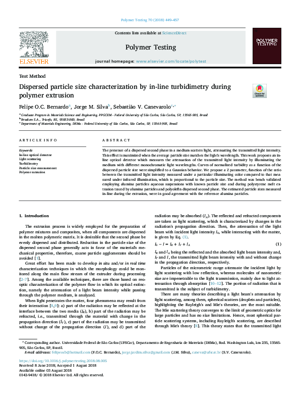(PDF) Dispersed particle size characterization by in-line turbidimetry during polymer extrusion