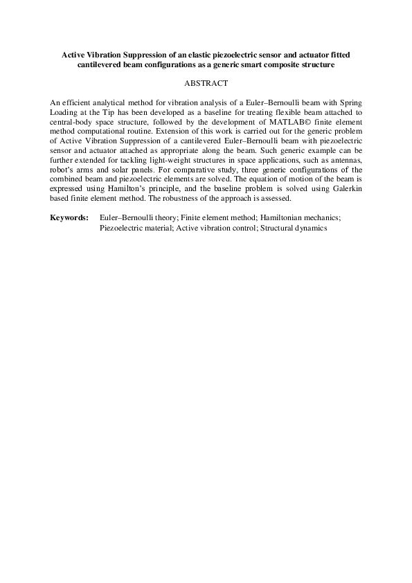 (PDF) Active Vibration Suppression of an elastic piezoelectric sensor and actuator fitted ...
