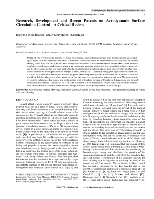 (PDF) Research, Development and Recent Patents on Aerodynamic Surface Circulation Control - A ...