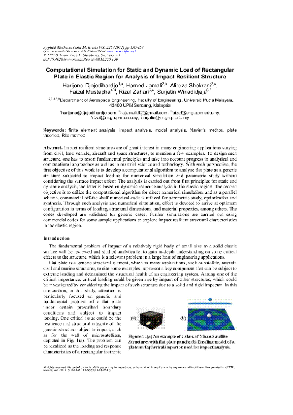 (PDF) Computational Simulation for Static and Dynamic Load of Rectangular Plate in Elastic ...