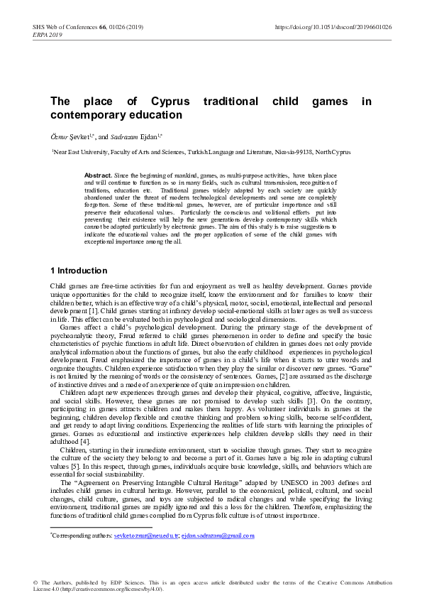 (PDF) The place of Cyprus traditional child games in contemporary education