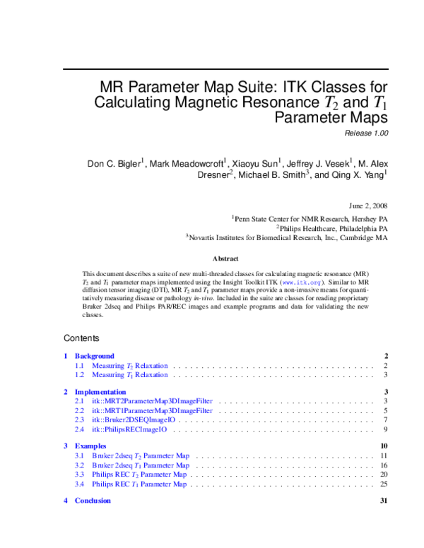 (PDF) MR Parameter Map Suite: ITK Classes for Calculating Magnetic ...