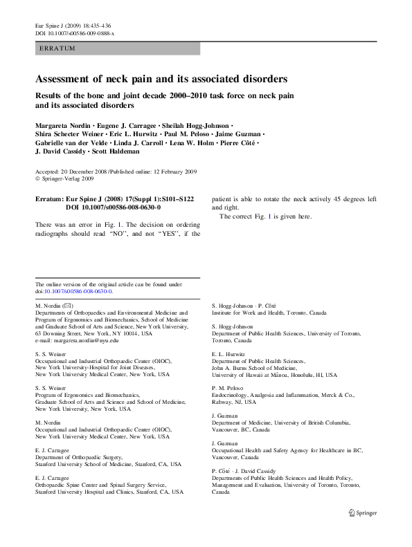 (PDF) Assessment of neck pain and its associated disorders | Scott ...