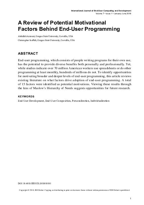 (PDF) A Review of Potential Motivational Factors Behind End-User Programming