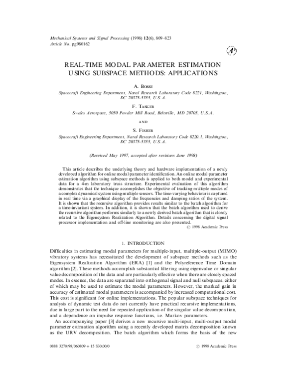 Pdf Real Time Modal Parameter Estimation Using Subspace Methods Theory