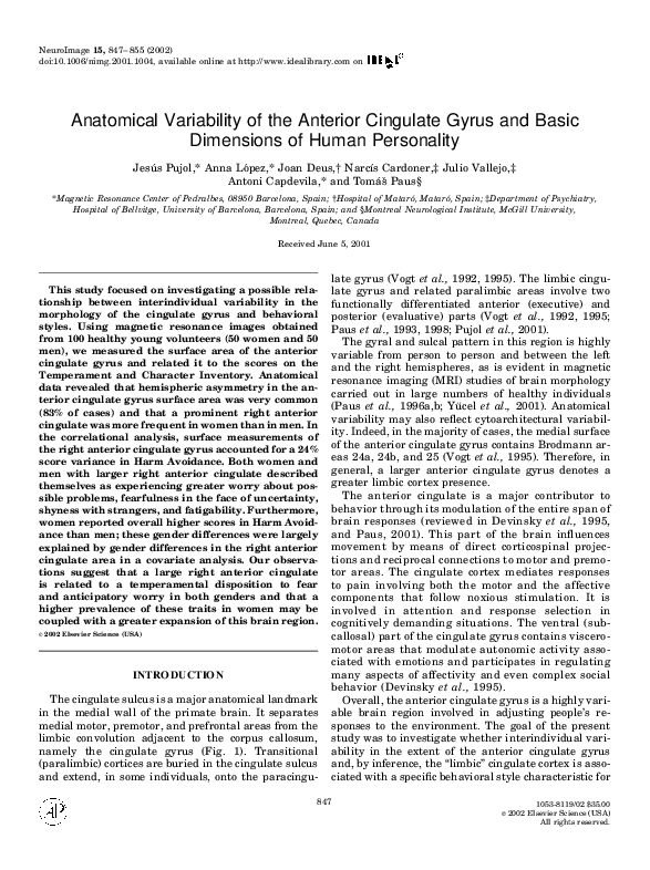 (PDF) Anatomical variability of the anterior cingulate gyrus and basic ...