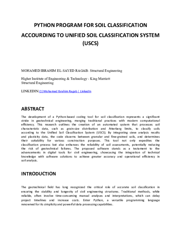 (PDF) PYTHON PROGRAM FOR SOIL CLASSIFICATION ACCOURDING TO UNIFIED SOIL ...